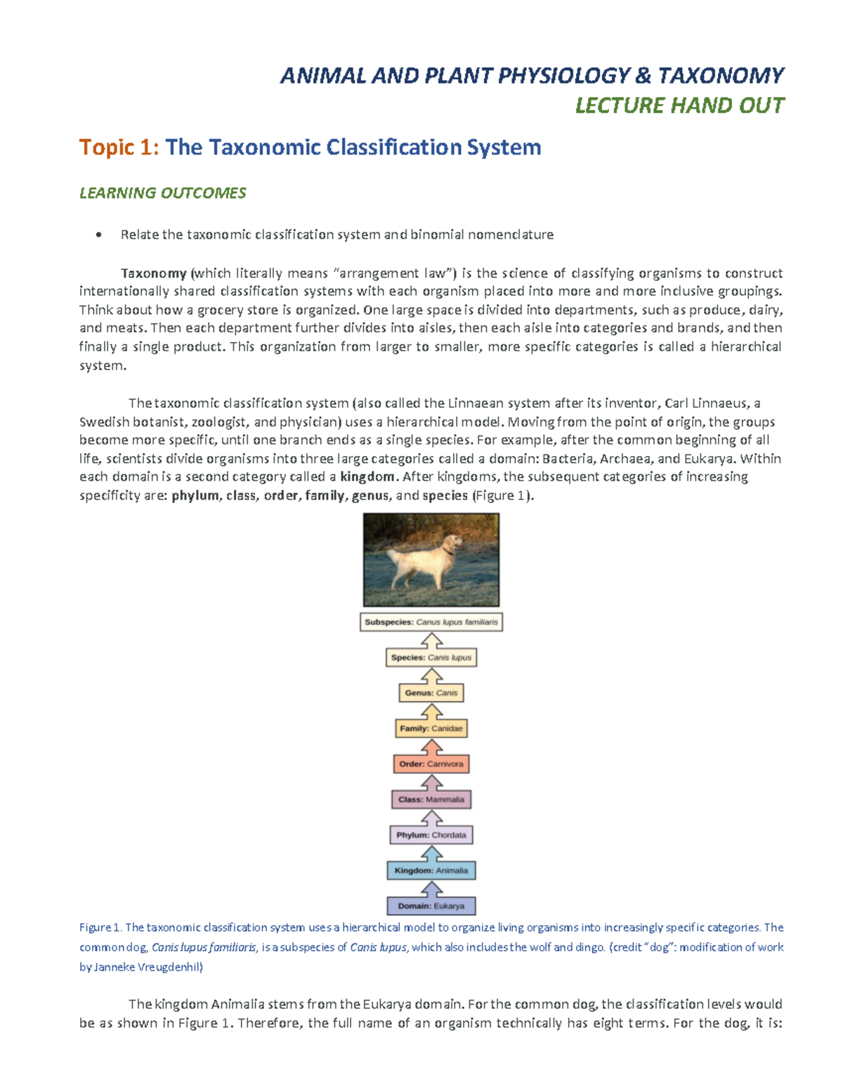 Topic 1 - Taxonomy - ANIMAL AND PLANT PHYSIOLOGY & TAXONOMY LECTURE ...
