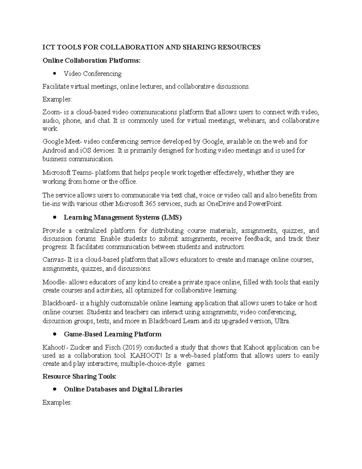 ICT Tools for Collaboration & Resource Sharing: An Overview - Studocu