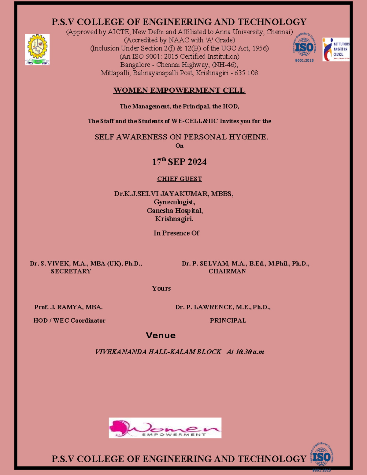 Self Awareness on Personal Hygiene - WEC Event Notes (P.S.V) - Studocu