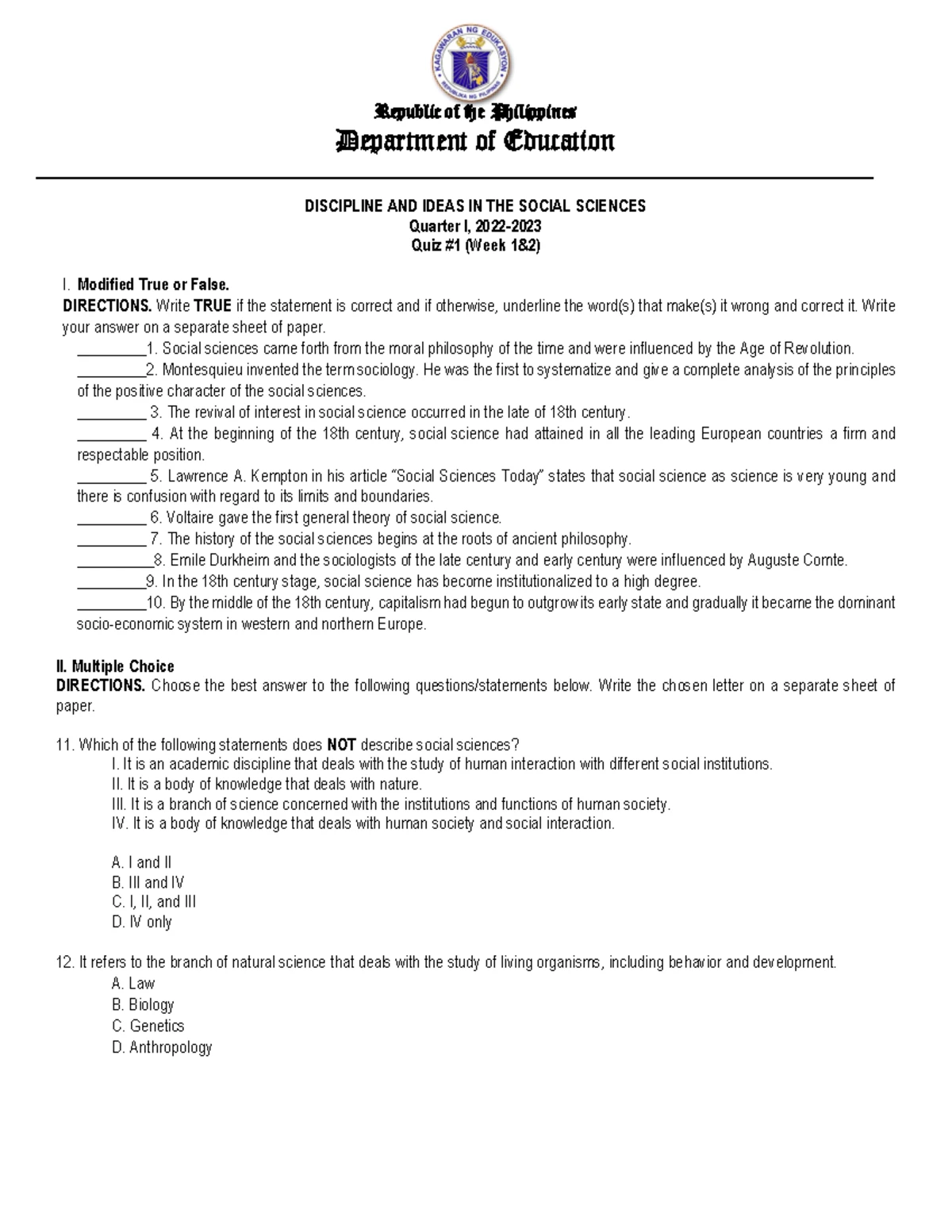 Q3 DISS 11 Module 1 - Disciplines and Ideas in Social Sciences Quarter ...