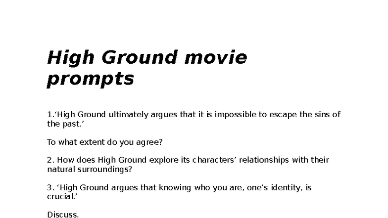 High Ground Movie Prompts: Exploring Identity and Relationships - Studocu