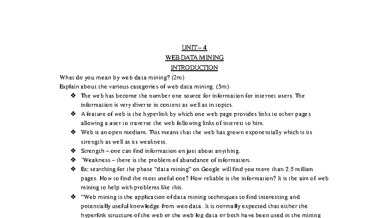 DM 4 - Introduction to Web Data Mining and Its Categories - Studocu