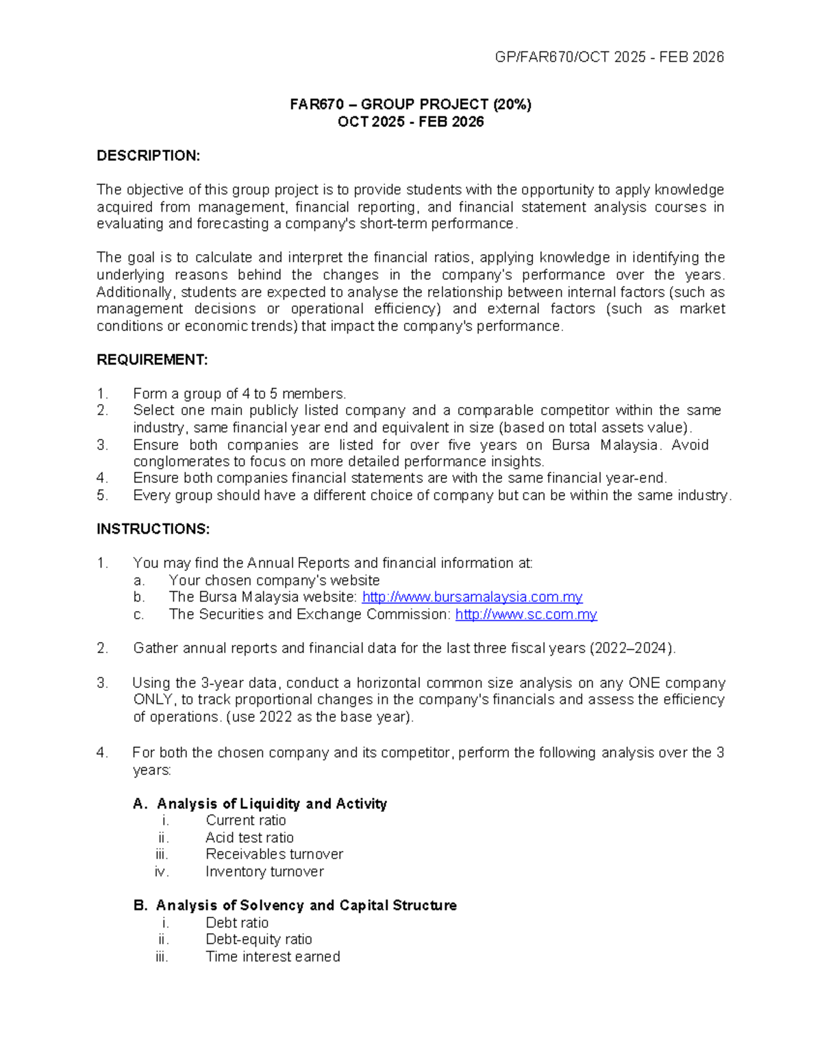 Group Project FAR670: Financial Performance Analysis (Oct 2025 - Feb ...