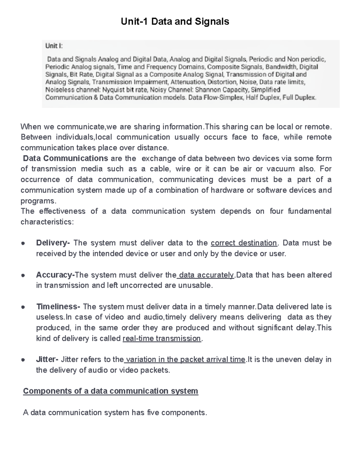 DC Module 1 - Mg University note - Unit-1 Data and Signals When we ...
