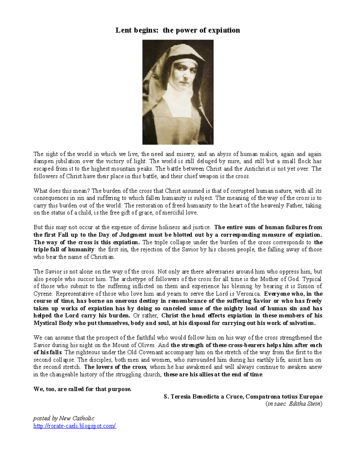 2-Lent Begins: The Power of Expiation - New Catholic Insights - Studocu