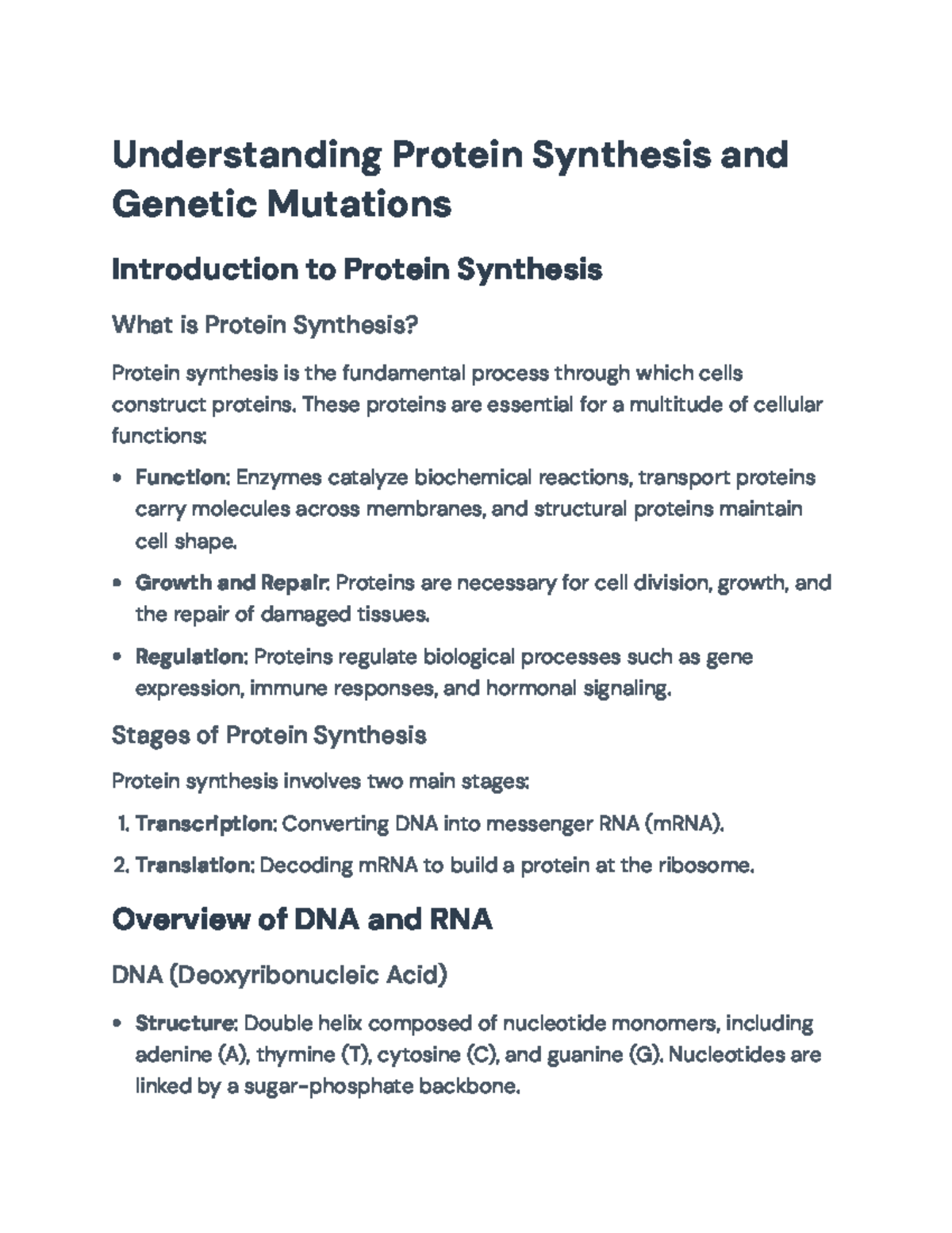 Understanding Protein Synthesis and Genetic Mutations in Biology ...