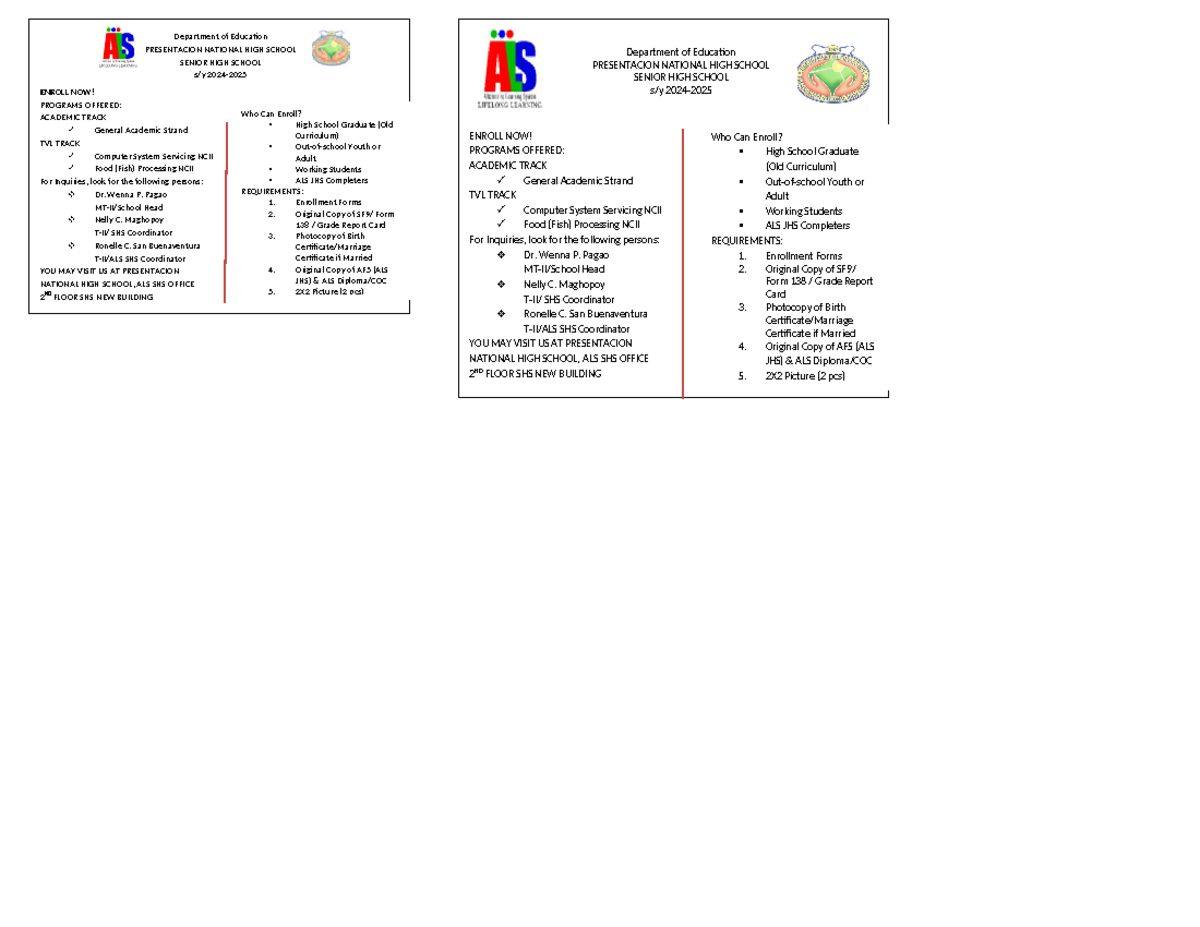 ALS Voucher - ENROLL NOW! PROGRAMS OFFERED: ACADEMIC TRACK General ...