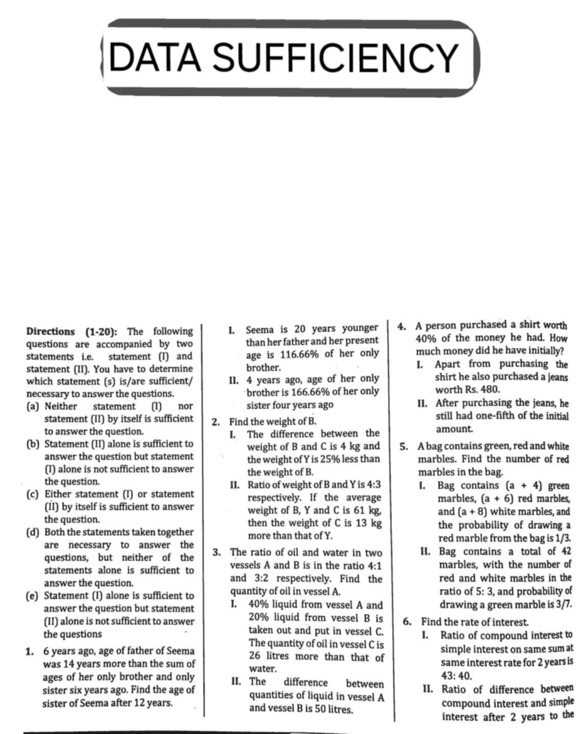 Data Sufficiency - Practice Questions and Solutions - Studocu