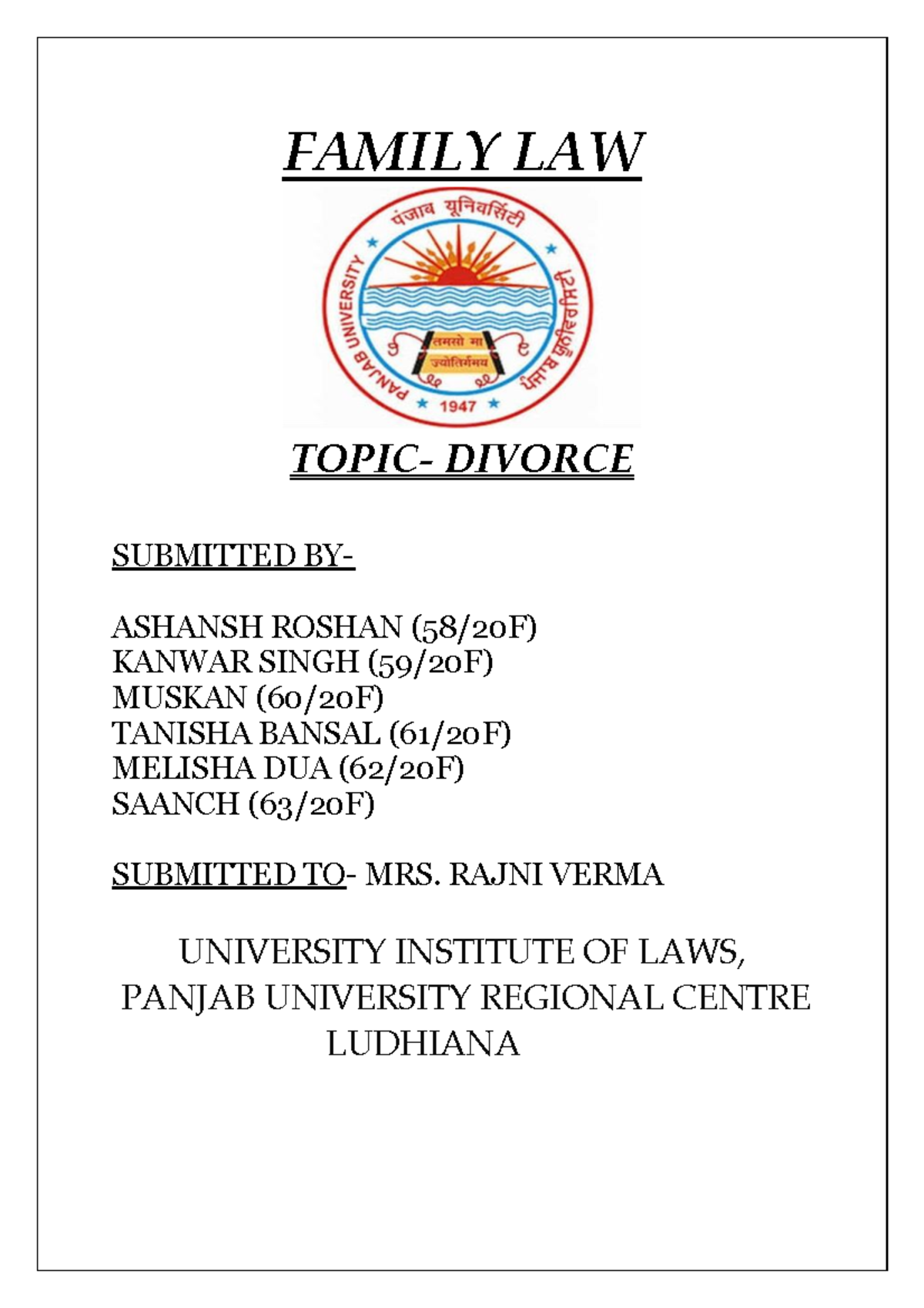 Family Law Assignment: Divorce Overview (BA.LLB Sem-III) - Studocu