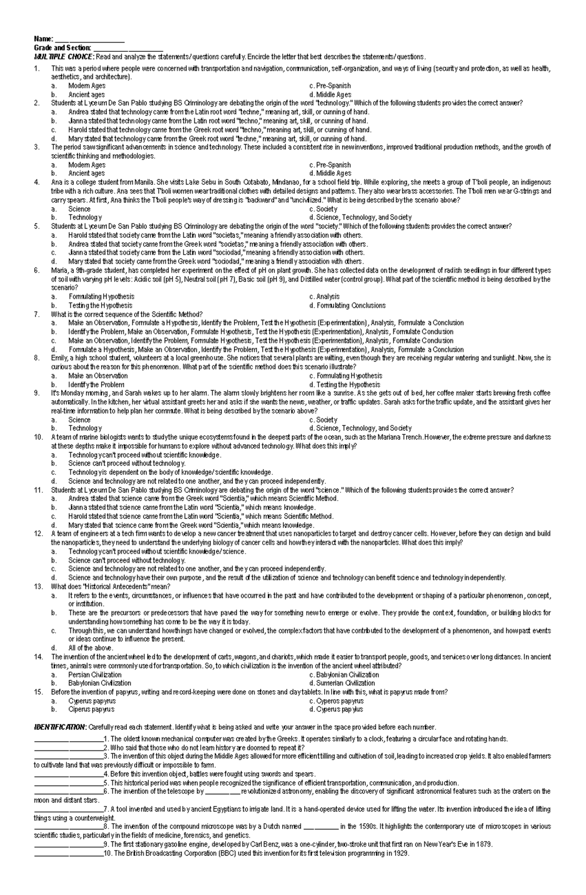 QUIZ STS G - Science, Technology, and Society Overview - Studocu