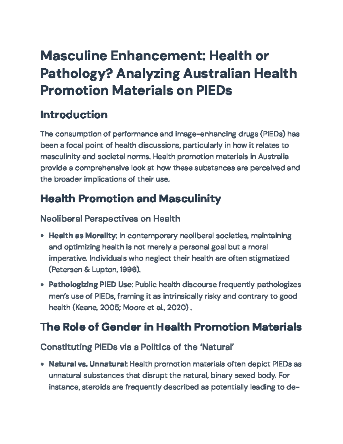 Analyzing Australian Health Promotion on Masculinity and PIEDs - Studocu