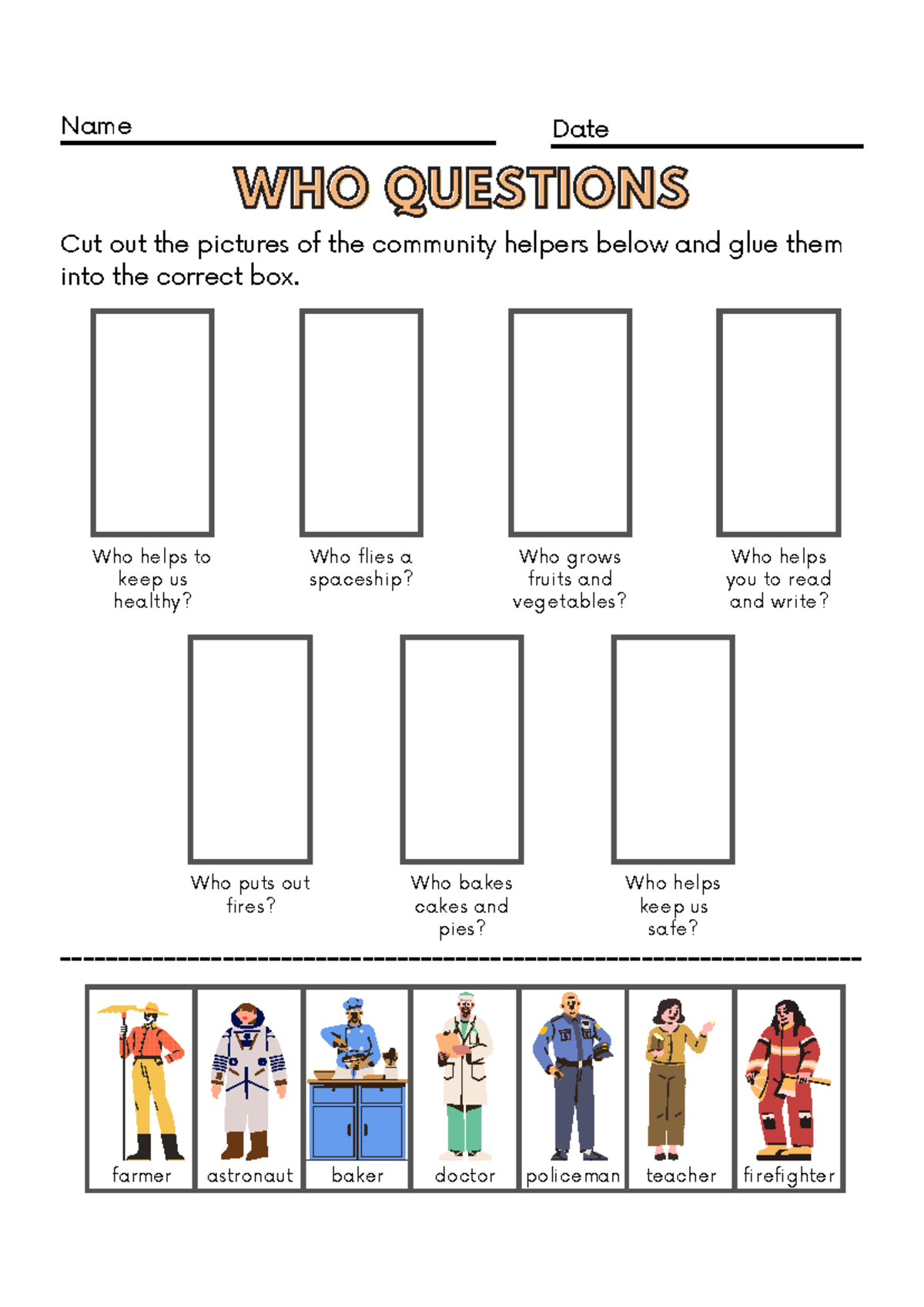 Colorful Community Helpers Who Questions for Speech Therapy Worksheet ...