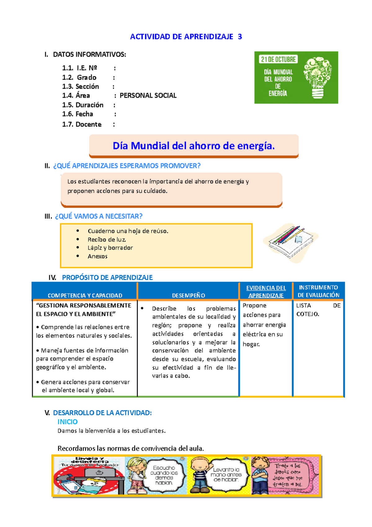 D3 A3 Sesion PS. Actividades para el Día Mundial del Ahorro de Energía - Studocu