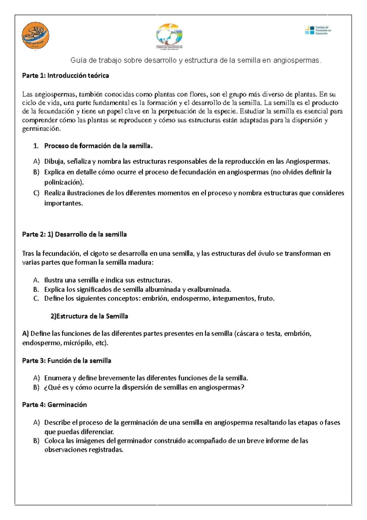 Guía de Trabajo sobre Desarrollo y Estructura de la Semilla en ...