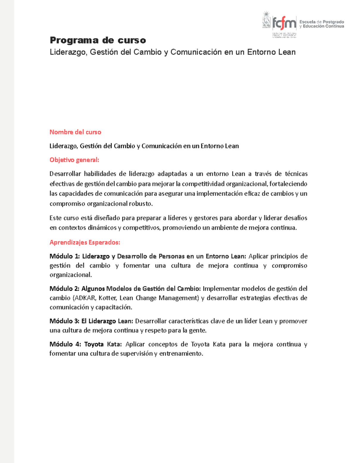 Programa C4 - Liderazgo y Gestión del Cambio en Entorno Lean - Studocu