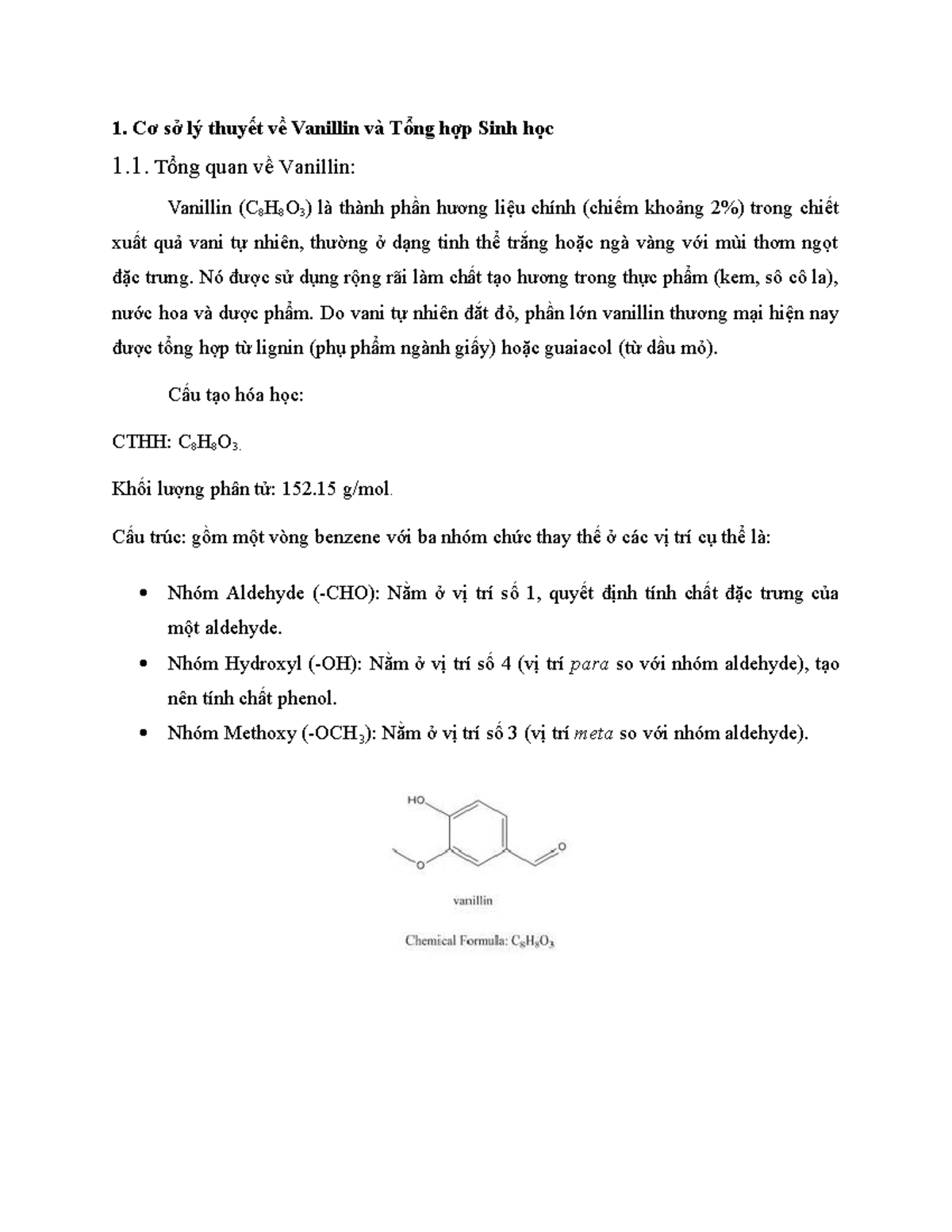 Tổng hợp và Ứng dụng Vanillin từ Sinh Khối - CN ChSK - Studocu