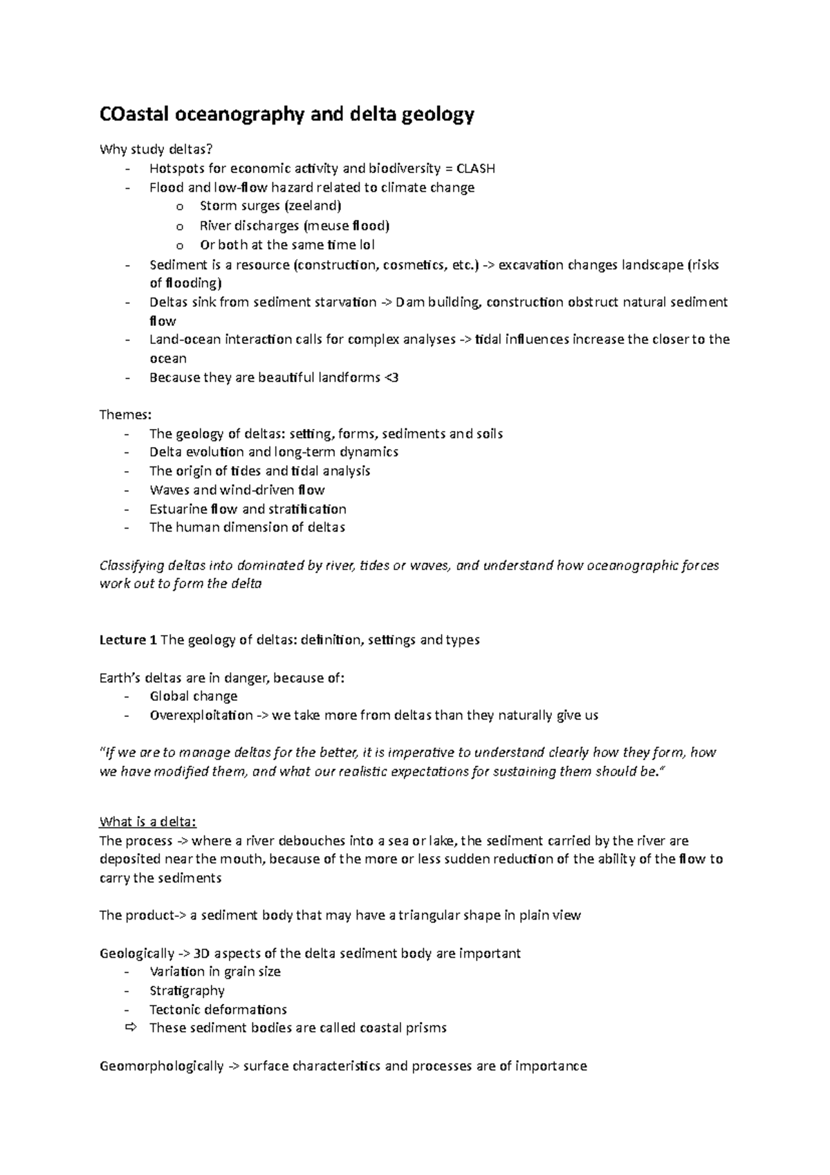 COastal oceanography and delta geology - ) -> excavation changes ...