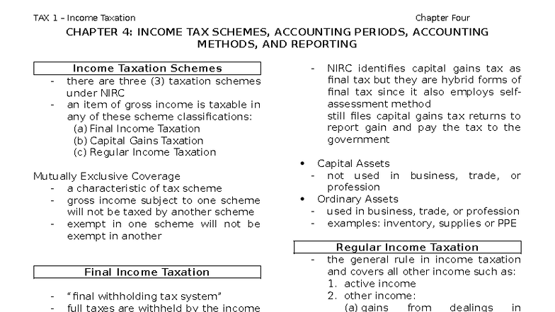 TAX 1 Income Taxation Chapter 4: Income Tax Schemes & Accounting ...