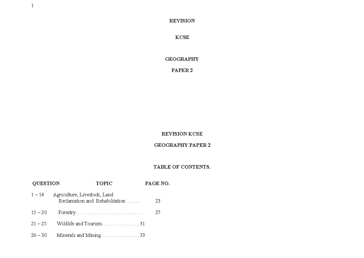 KCSE Geography Paper 2 Revision Notes: Key Topics and Insights - Studocu
