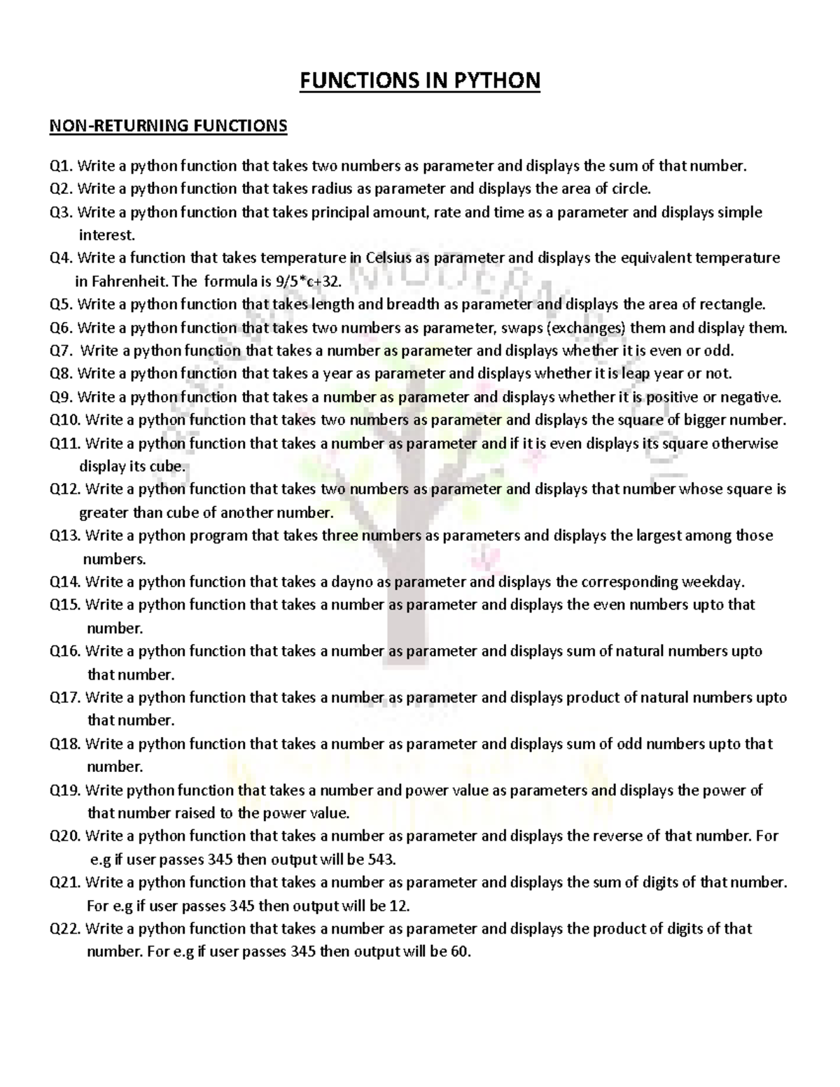 Functions in Python: Computer Questions & Solutions (CS101) - Studocu