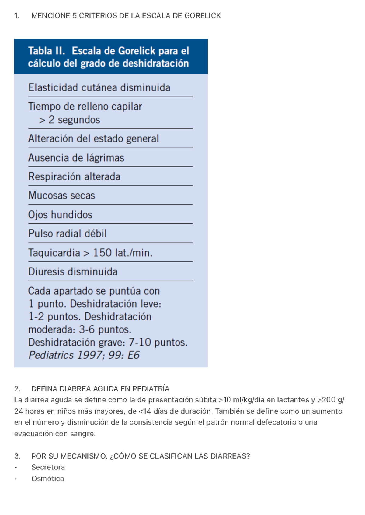 Criterios de la Escala de Gorelick y Diarrea Aguda en Pediatría - Studocu