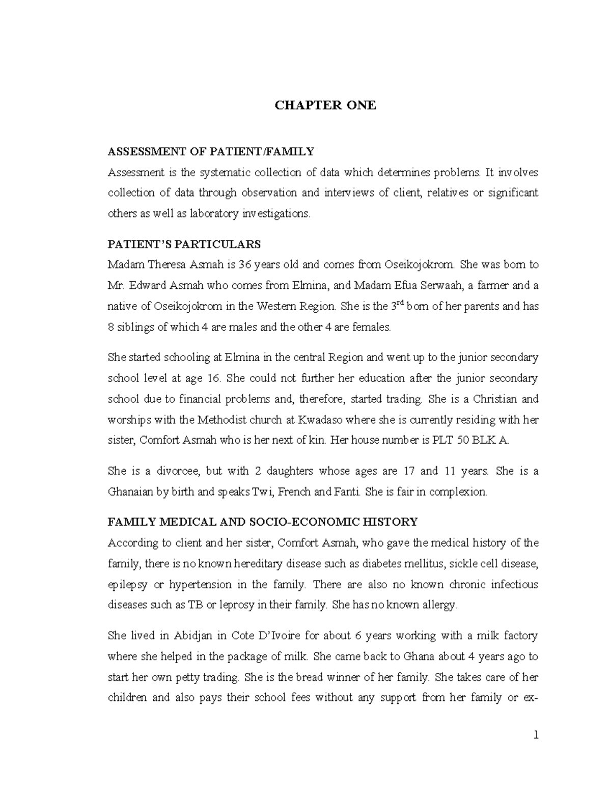 TUBERCULOSIS CASE STUDY: ASSESSMENT AND MANAGEMENT OF MADAM THERESA ...