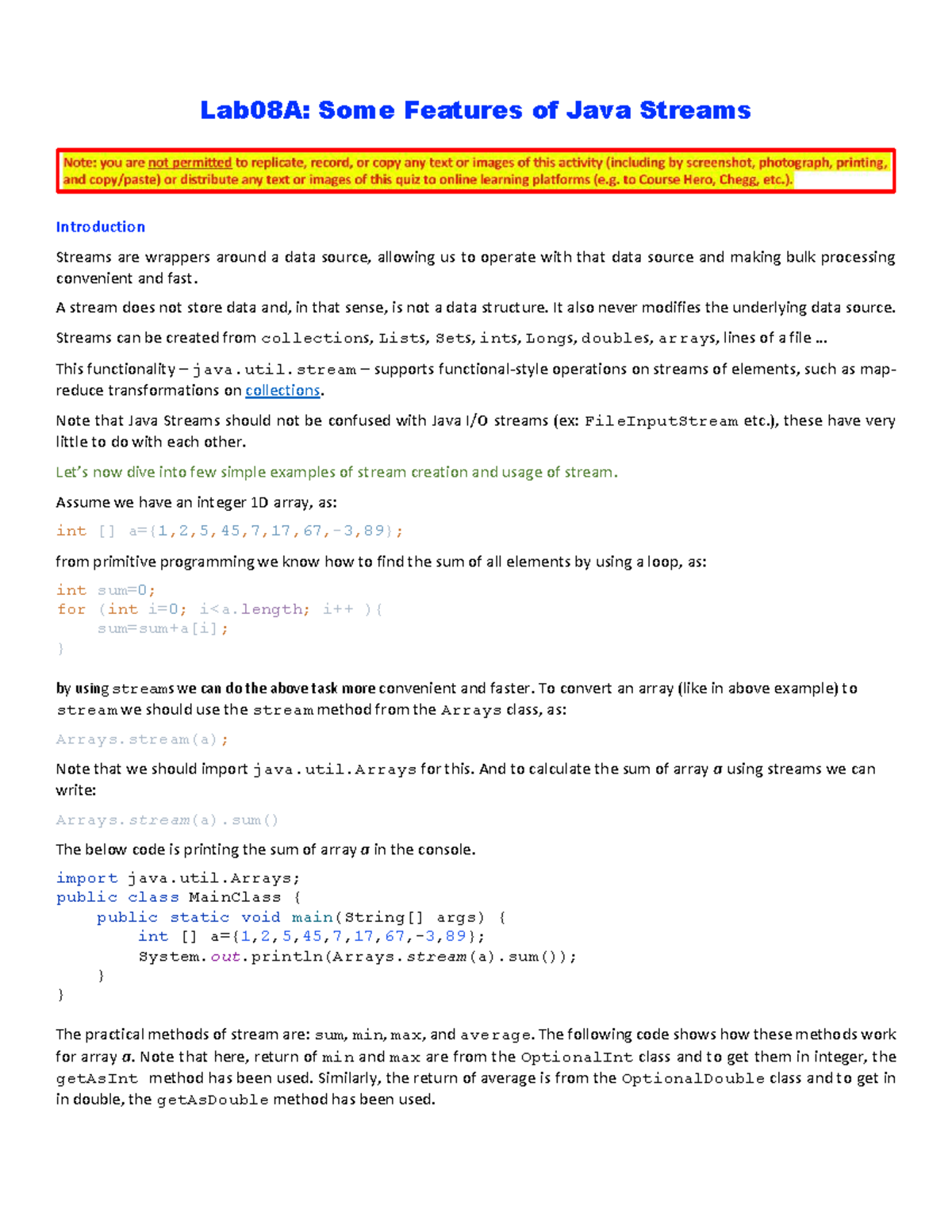 Lab08A: Exploring Java Streams and Their Features - Studocu