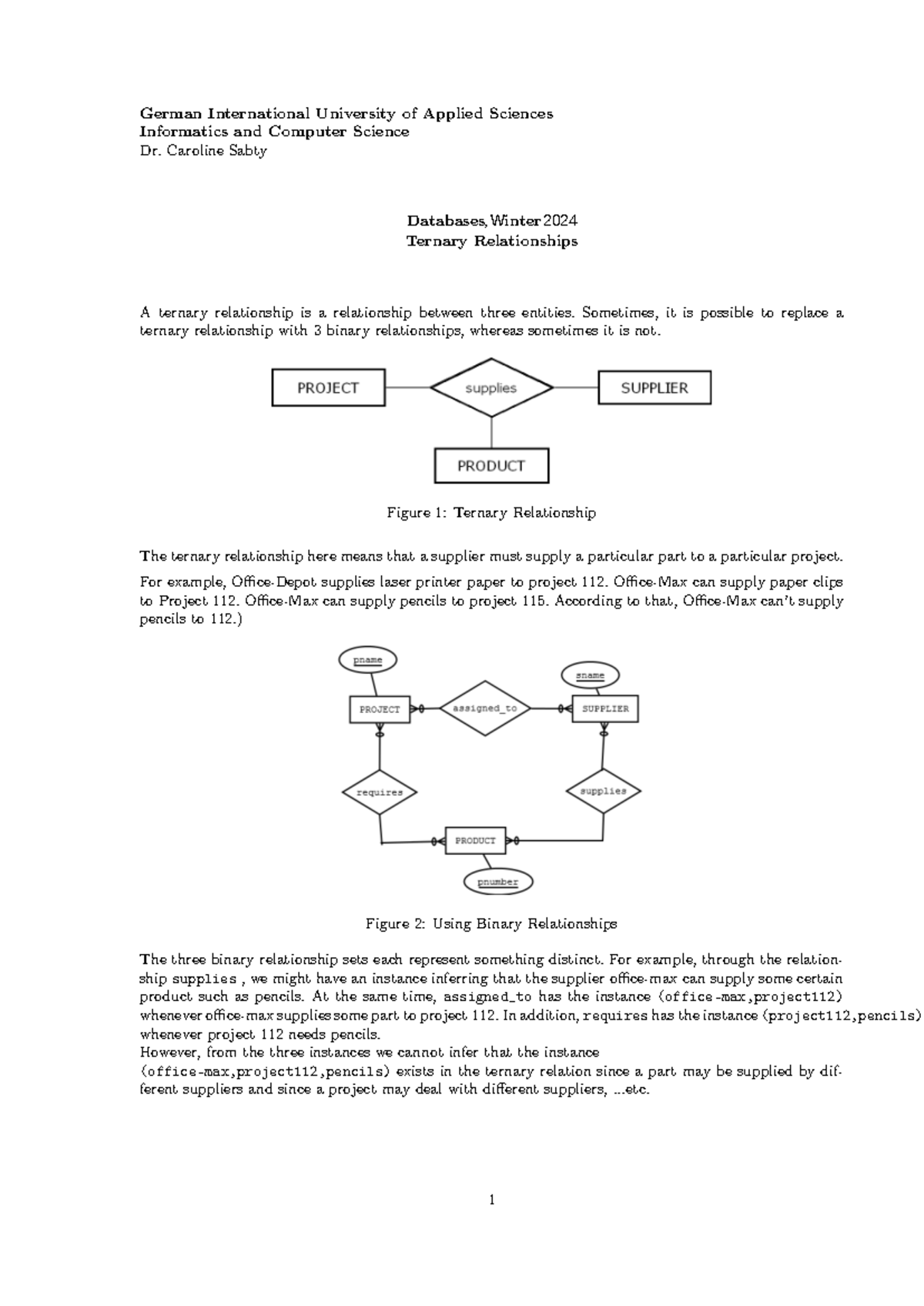 Informatics & CS: Ternary Relationships Explained (Dr. Sabty) - Studocu