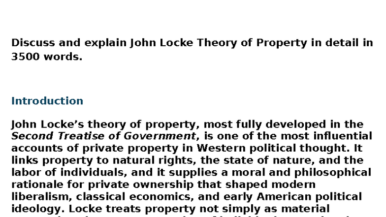 John Locke's Theory of Property: A Detailed Analysis (PHIL 301) - Studocu