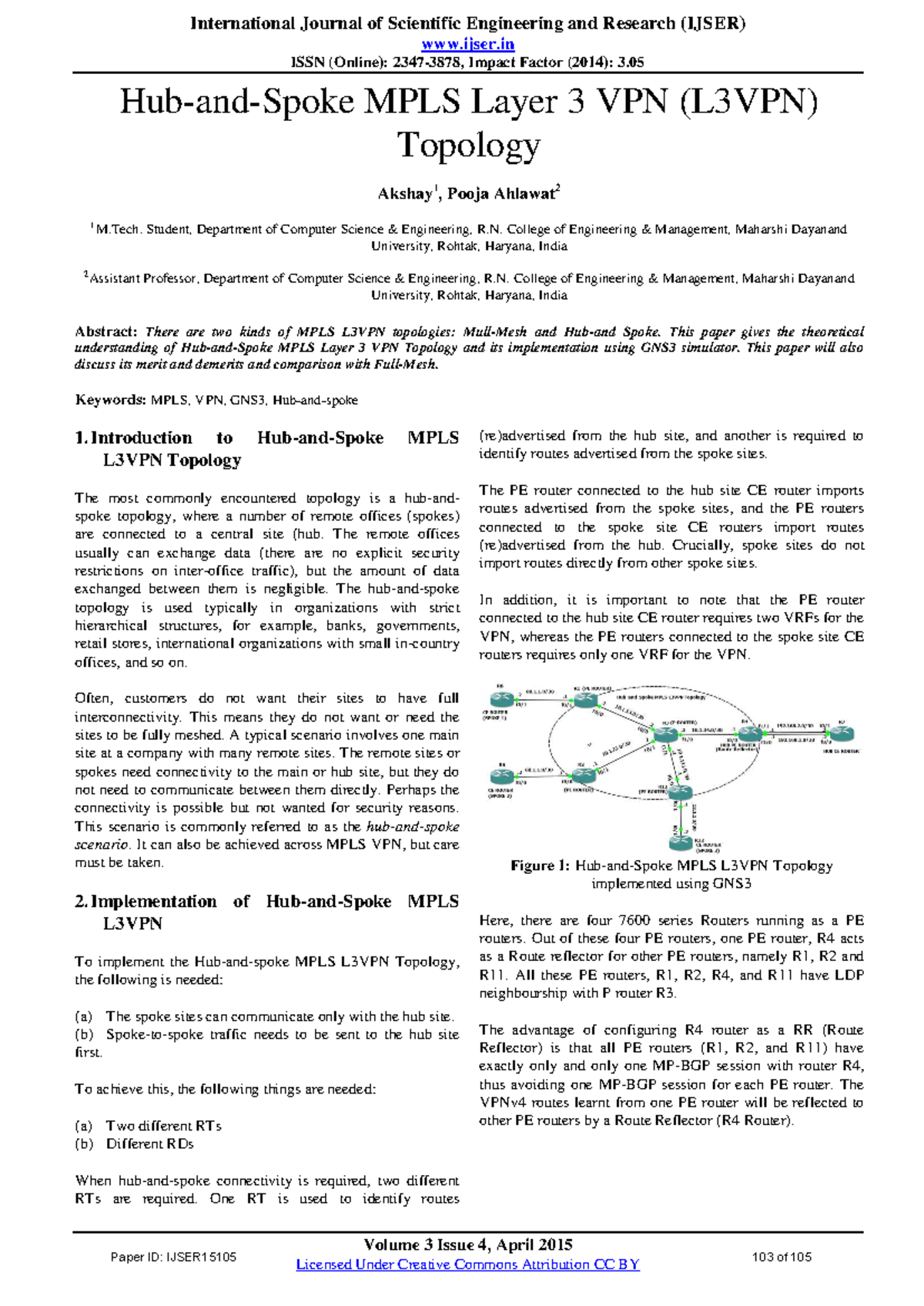 MPLS Layer 3 VPN Hub-and-Spoke Topology Overview (IJSER) - Studocu