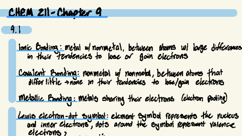 CHEM 211 Chapter 9: Ionic and Covalent Bonding Concepts - Studocu