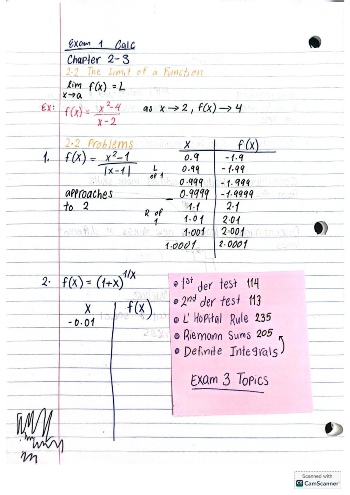 Math 2413 Exam 1 Notes: Calculus Chapter 2.2 - Limits and Derivatives ...