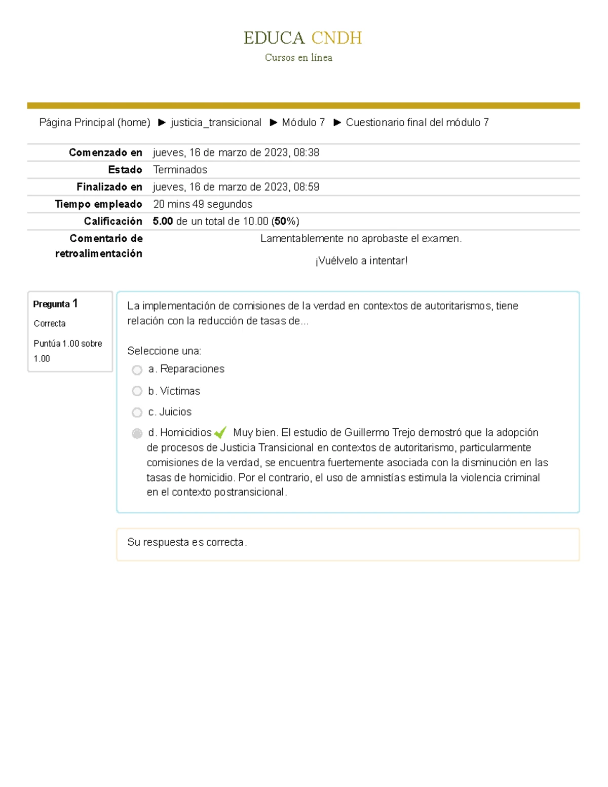 Examen Módulo 1 - Preguntas y Respuestas para Repaso de Derechos Humanos - Studocu