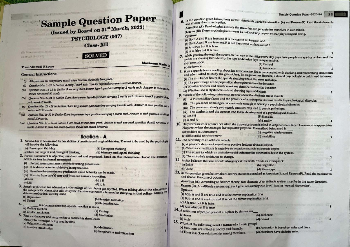 Psychology Exam Questions & Answers (Course Code: PSY101) - Studocu