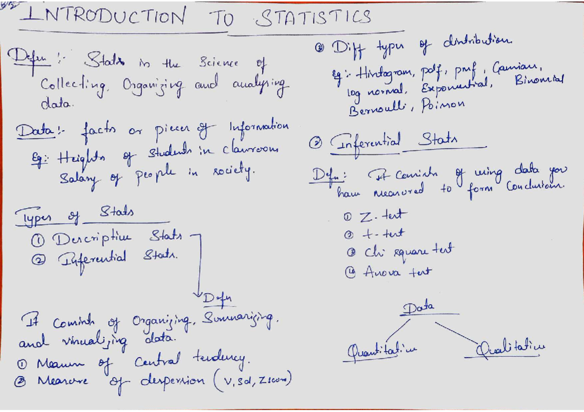 Statistics Notes (52: INTRO TO STATS) - Key Concepts & Sampling ...