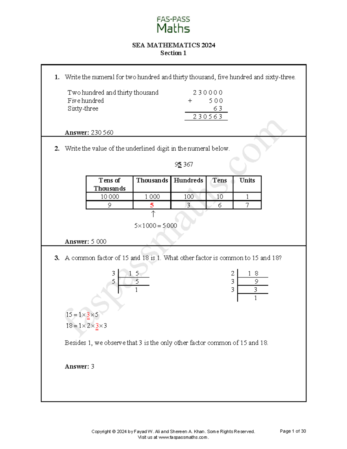 SEA Maths 2024 Past Paper Solutions with Answers and Explanations - Studocu