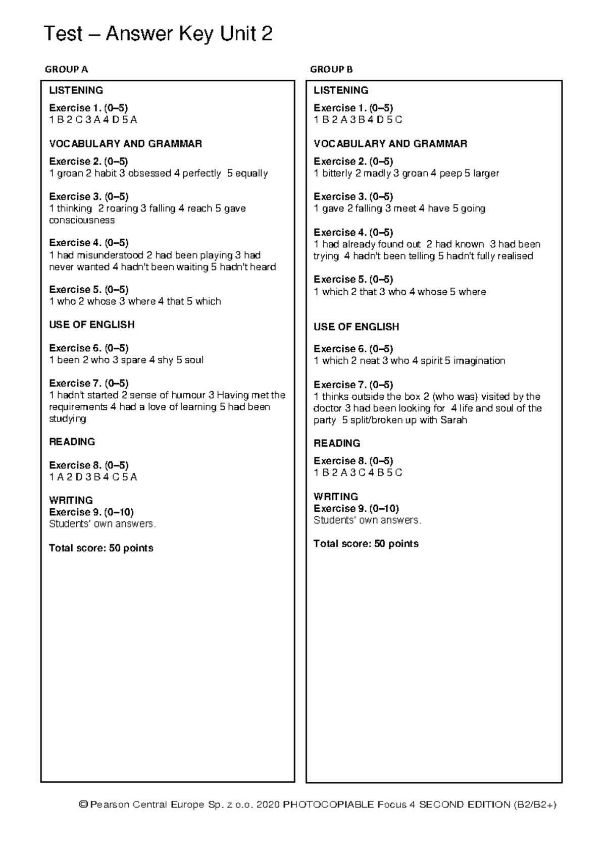 Focus 4 2E Unit 2 Test Answer Key & Scoring Guide - Studocu