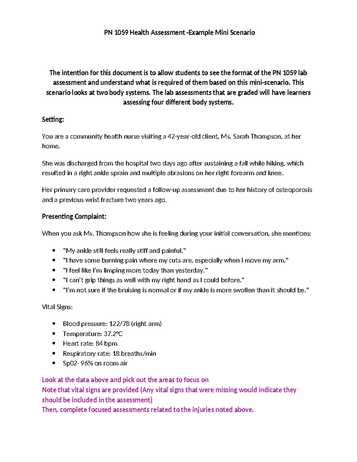 PN 1059 Health Assessment Mini Scenario: Community Nursing Lab Example ...