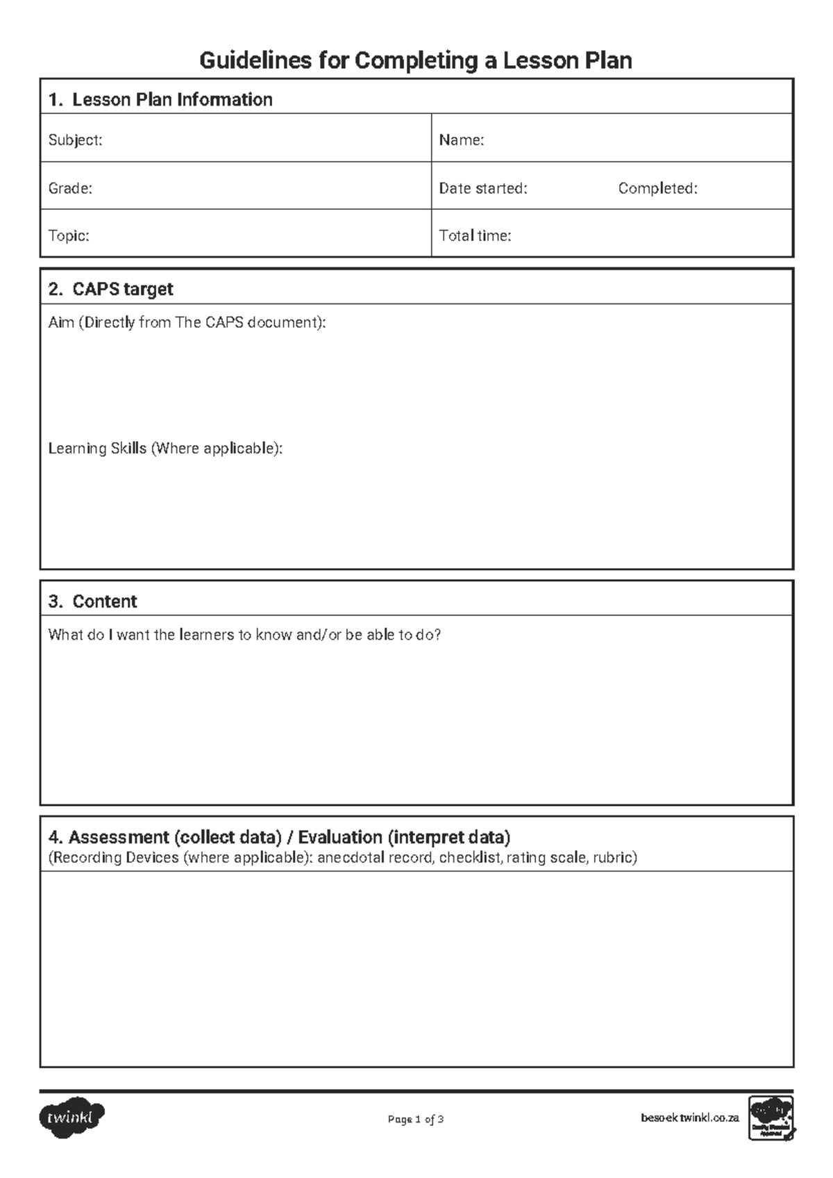 CAPS Lesson Planning Template v4: Complete Guide for Educators - Studocu