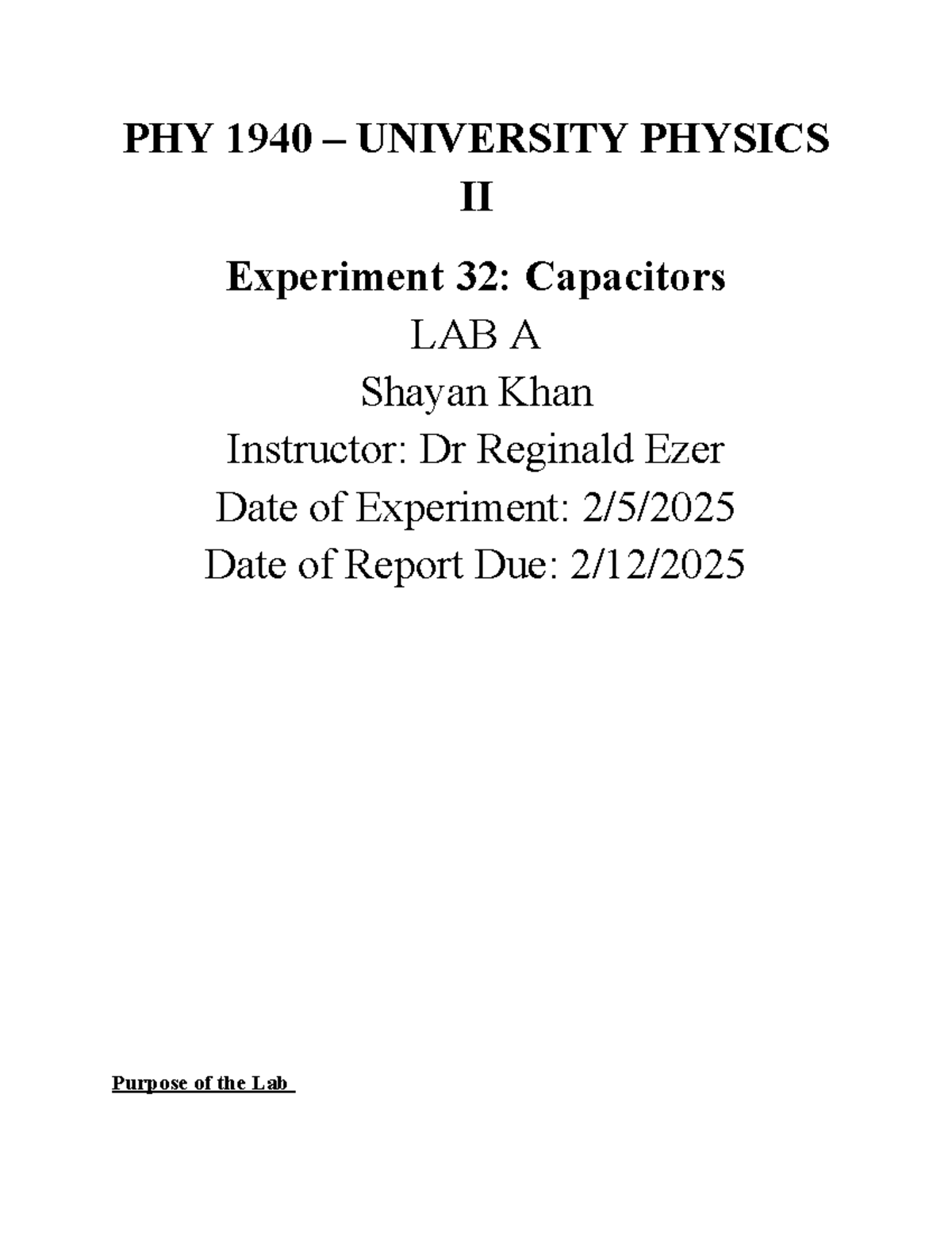 Experiment 32 Capacitors - PHY 1940 – UNIVERSITY PHYSICS II Experiment ...