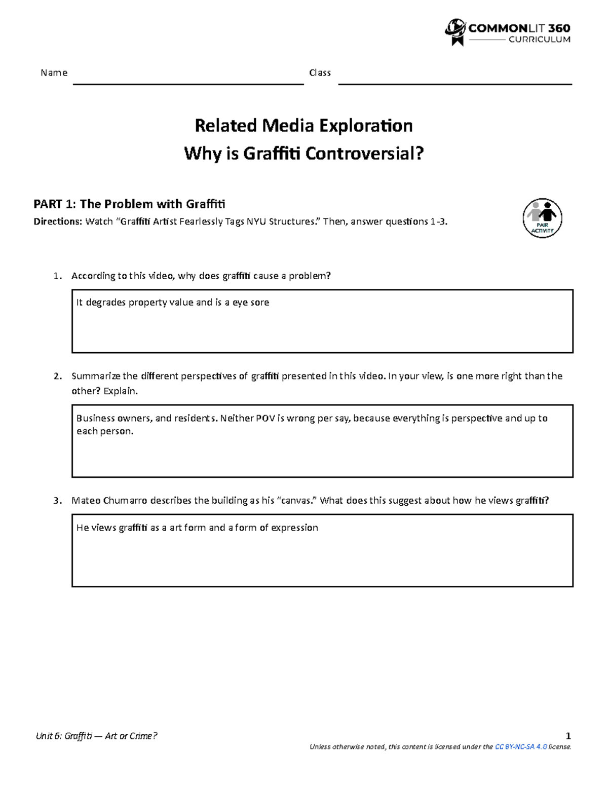 Unit 6 Related Media Exploration: Graffiti—Art or Crime? Analysis - Studocu