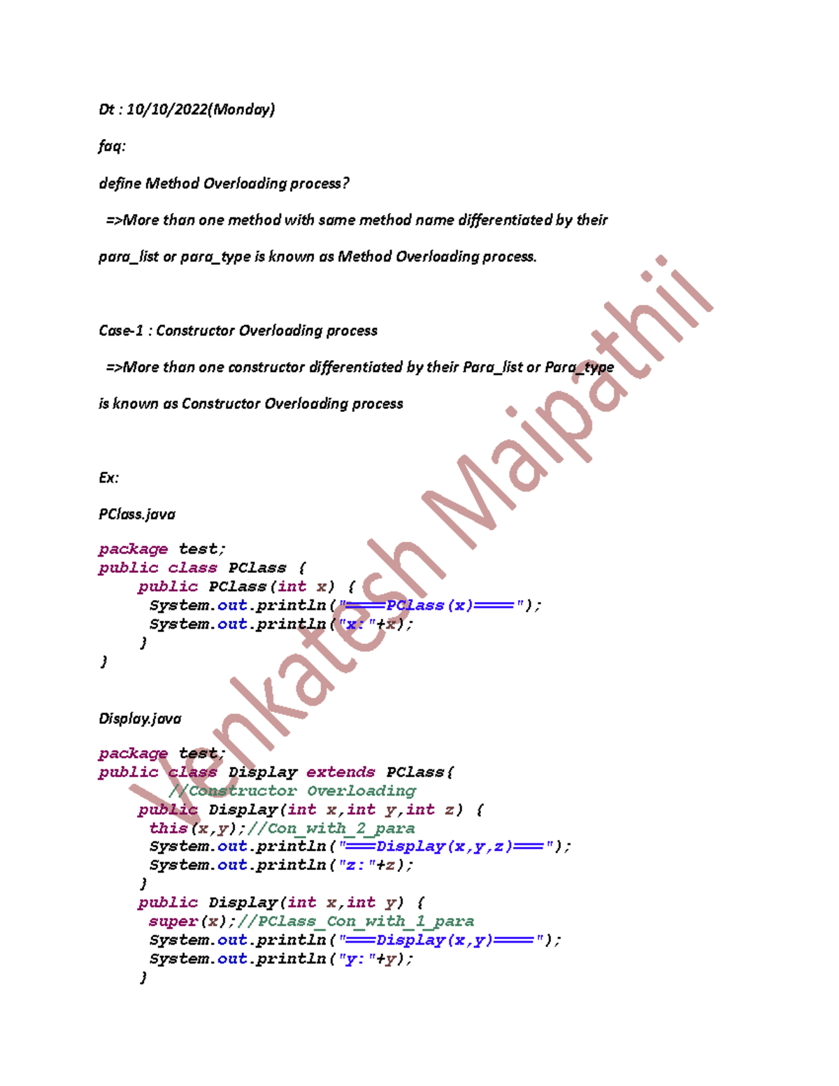 Class Running Notes on Method Overloading & Inheritance (CS101) - Studocu