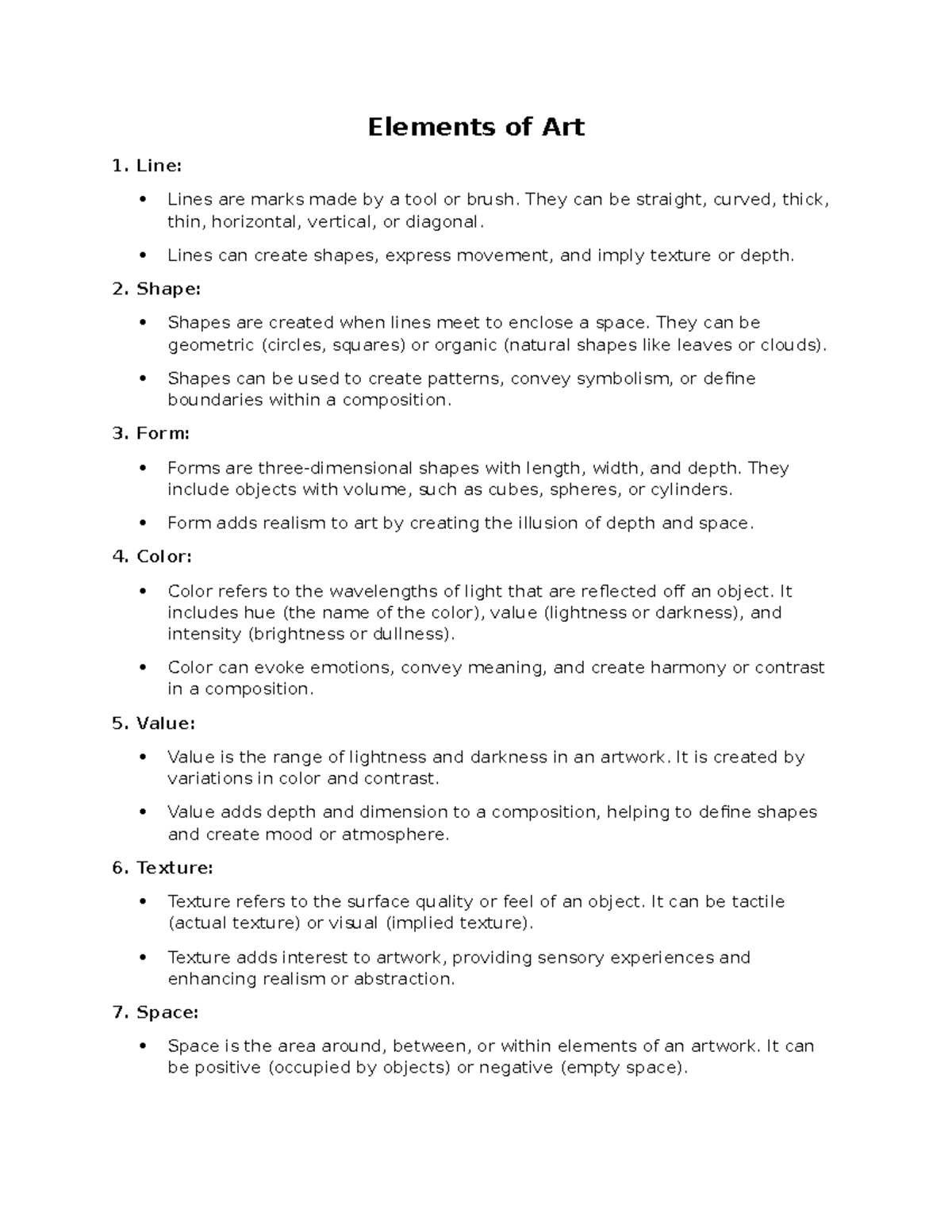 Elements of Art: A Comprehensive Overview of Key Concepts - Studocu