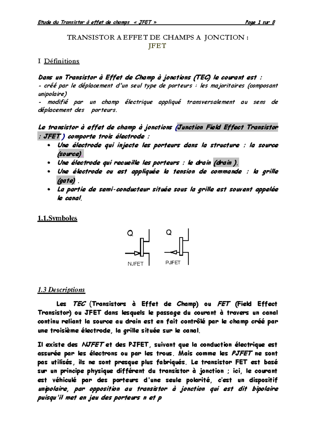TP 3 JFET - Étude des Transistors à Effet de Champ à Jonctions - Studocu