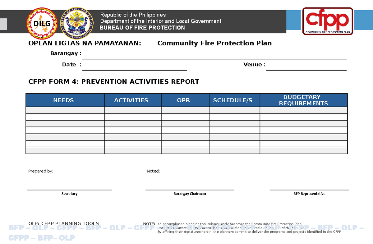CFPP Form 4 - Community Fire Protection Plan Prevention Activities ...