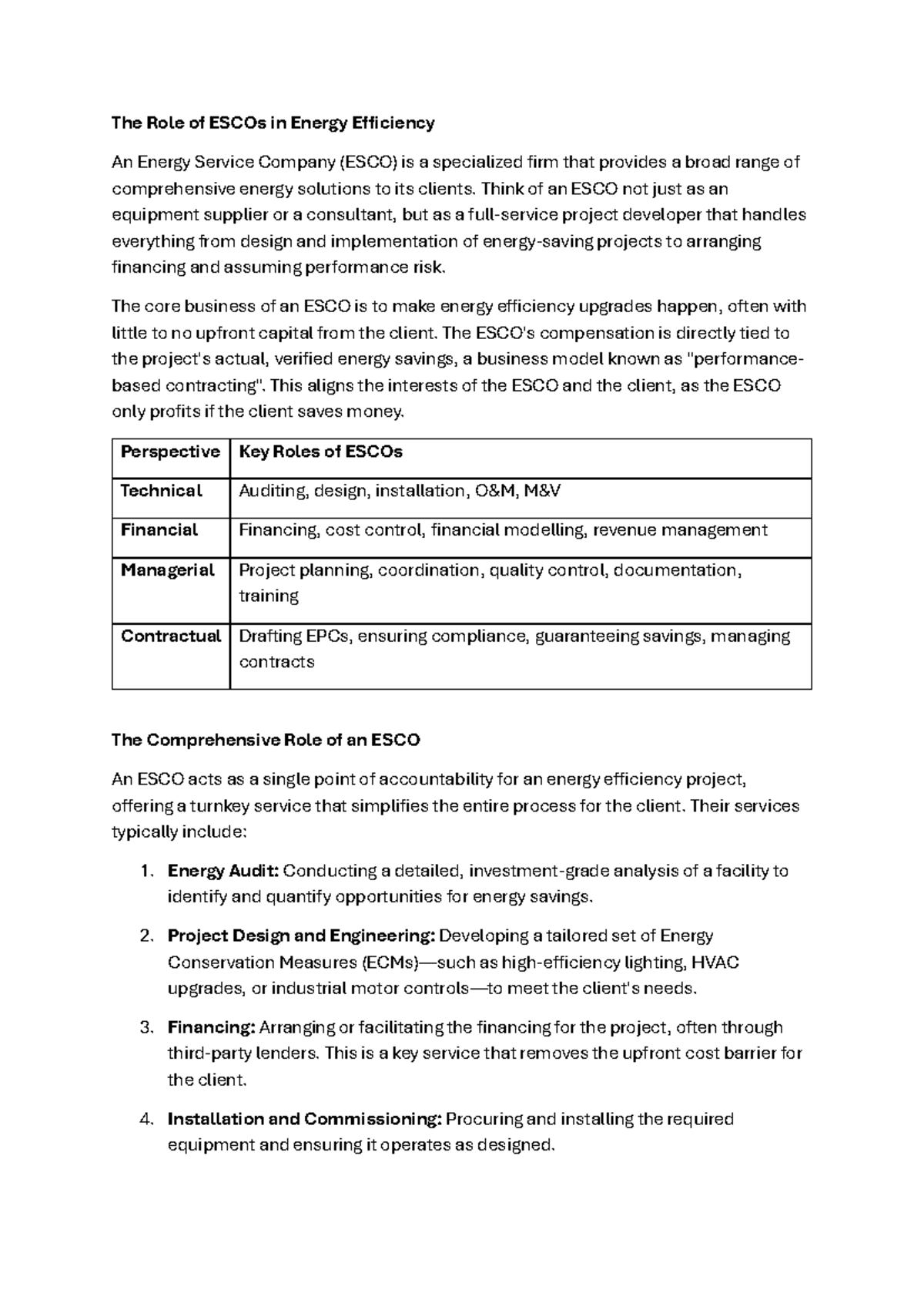 The Role of ESCOs in Energy Efficiency: Insights and Applications (Unit ...
