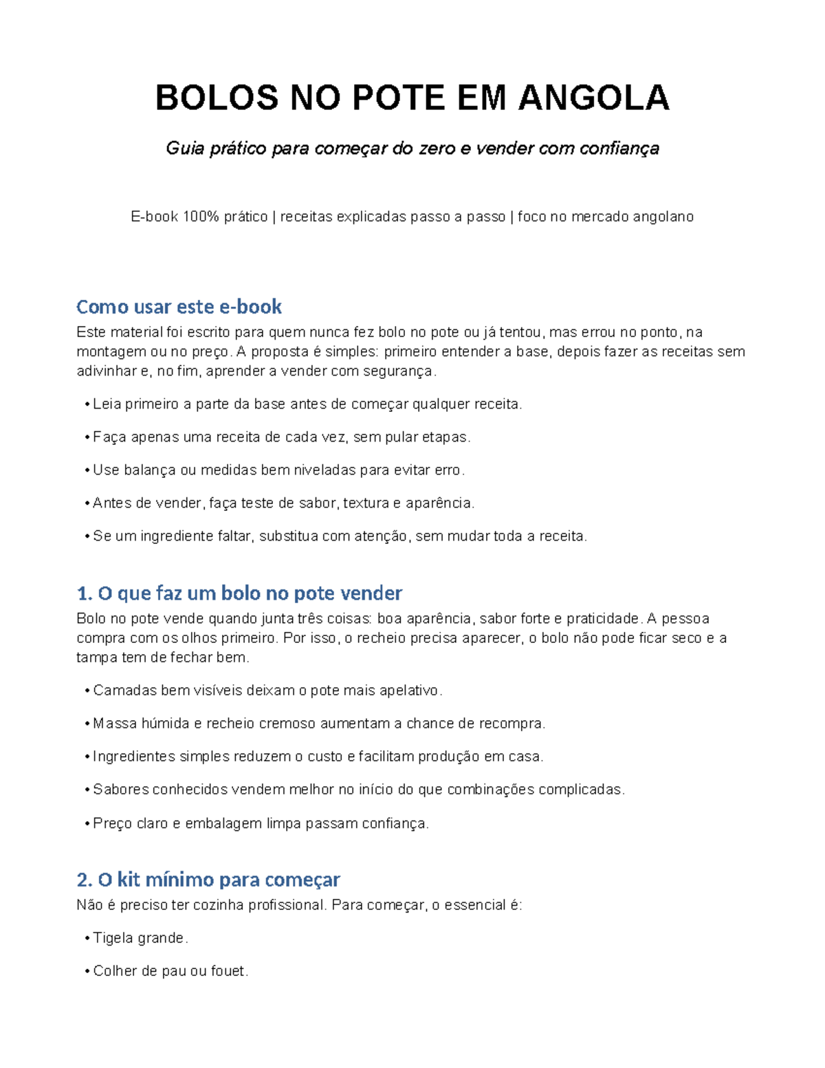 Ebook BOLOS NO POTE EM ANGOLA: Guia Prático para Iniciantes - Studocu