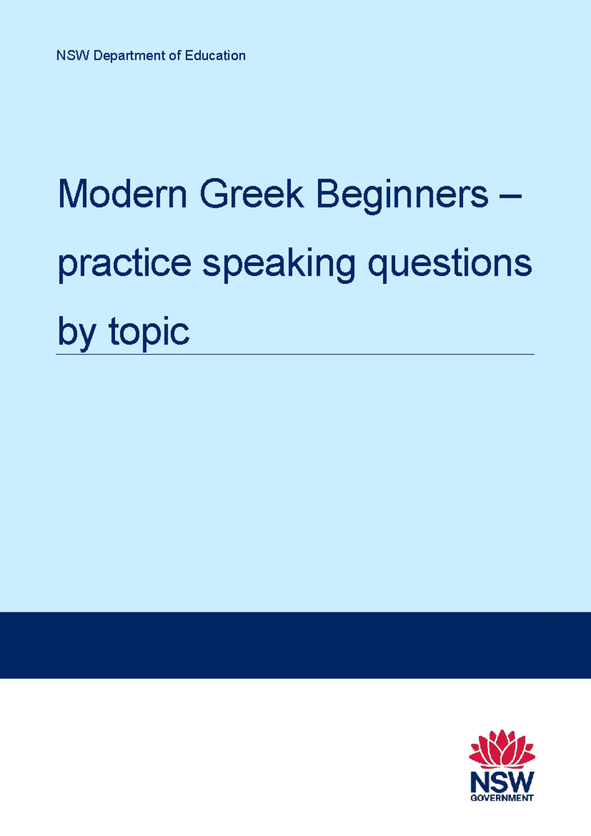 NSW Modern Greek Beginners: Speaking Practice Questions Guide - Studocu