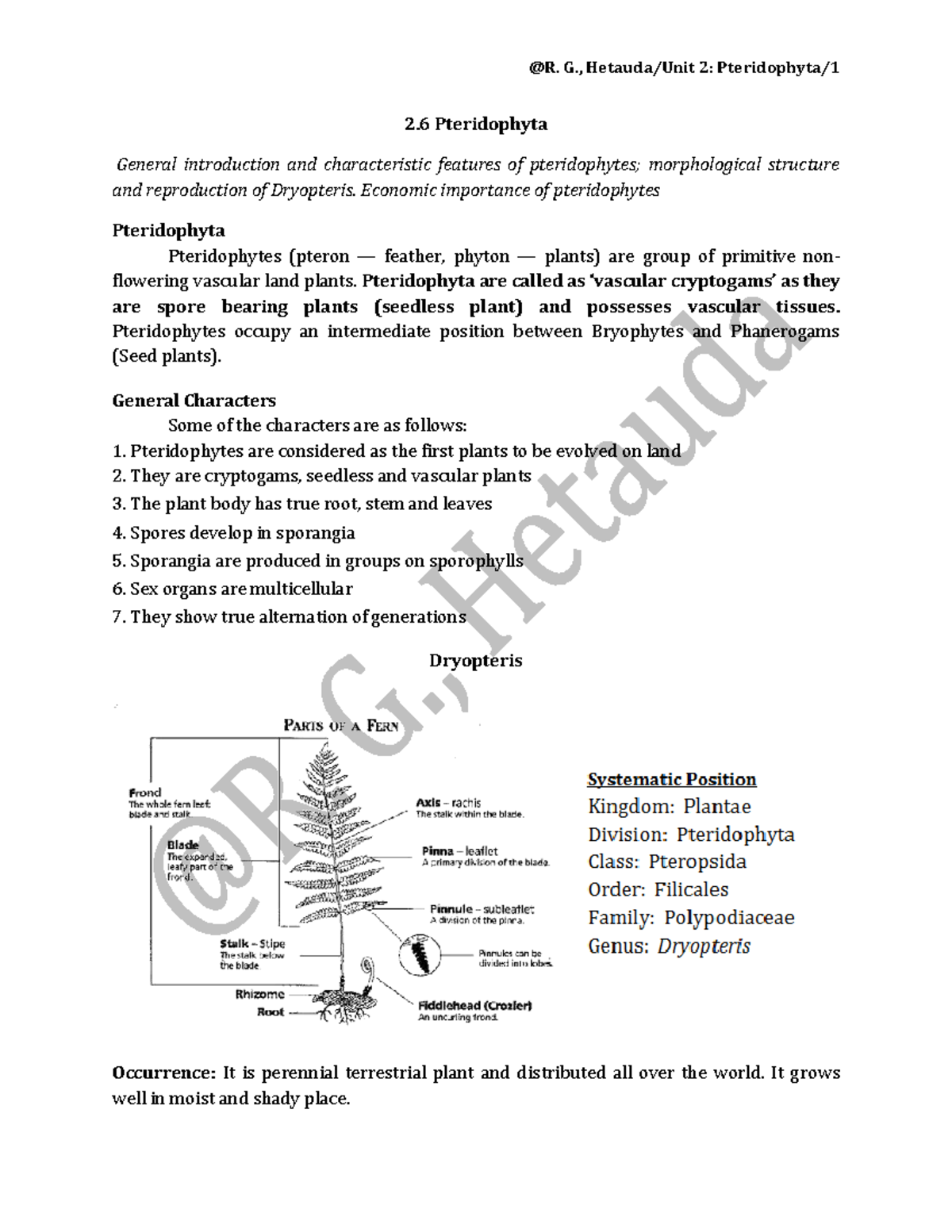 2.6 Pteridophyta: Morphology, Reproduction, and Economic Importance ...