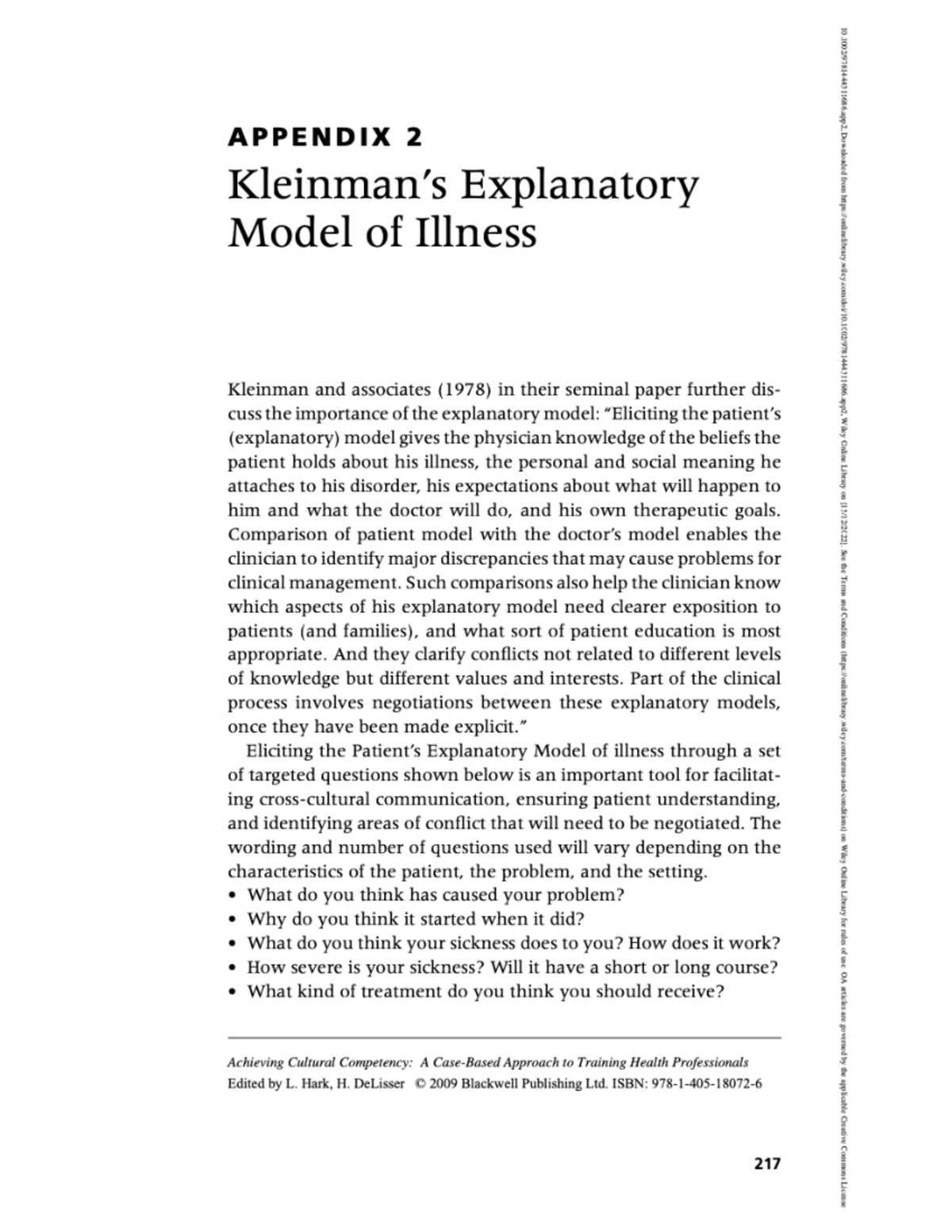 Kleinman's Explanatory Model of Illness: Cultural Competency Appendix 2 ...